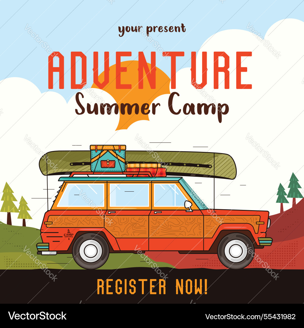 Adveture summer camp social media post template Vector Image