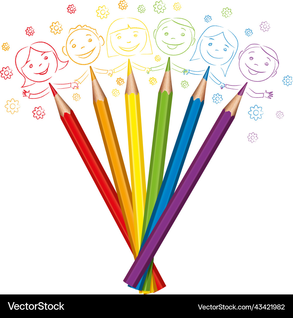 Colored pencils with children drawing Royalty Free Vector