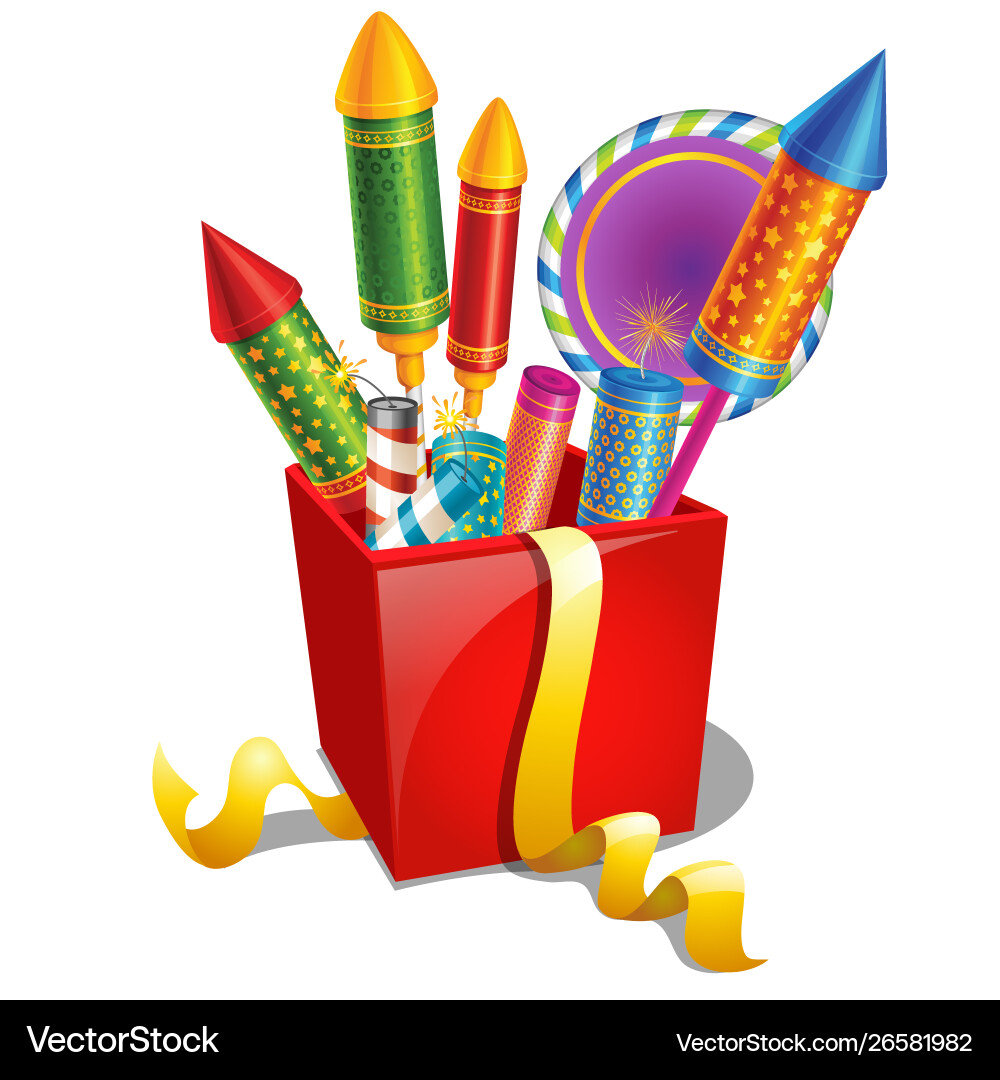 Colorful Fireworks Box Isolated Royalty Free Vector Image