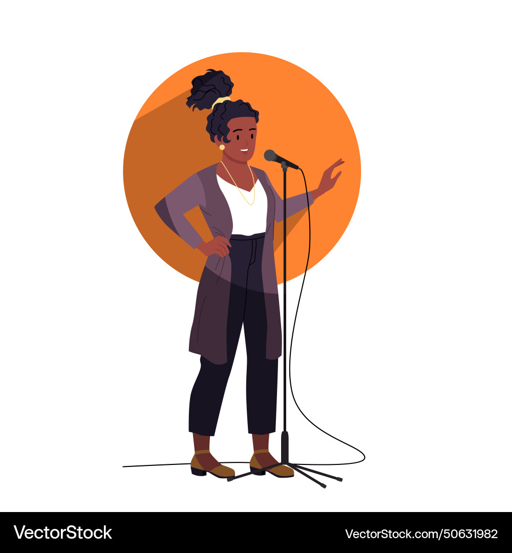 Comedy standup show girl with microphone jokes Vector Image