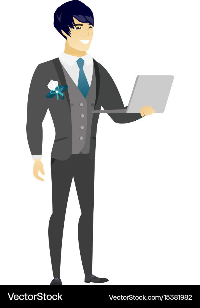 Groom using laptop Royalty Free Vector Image - VectorStock
