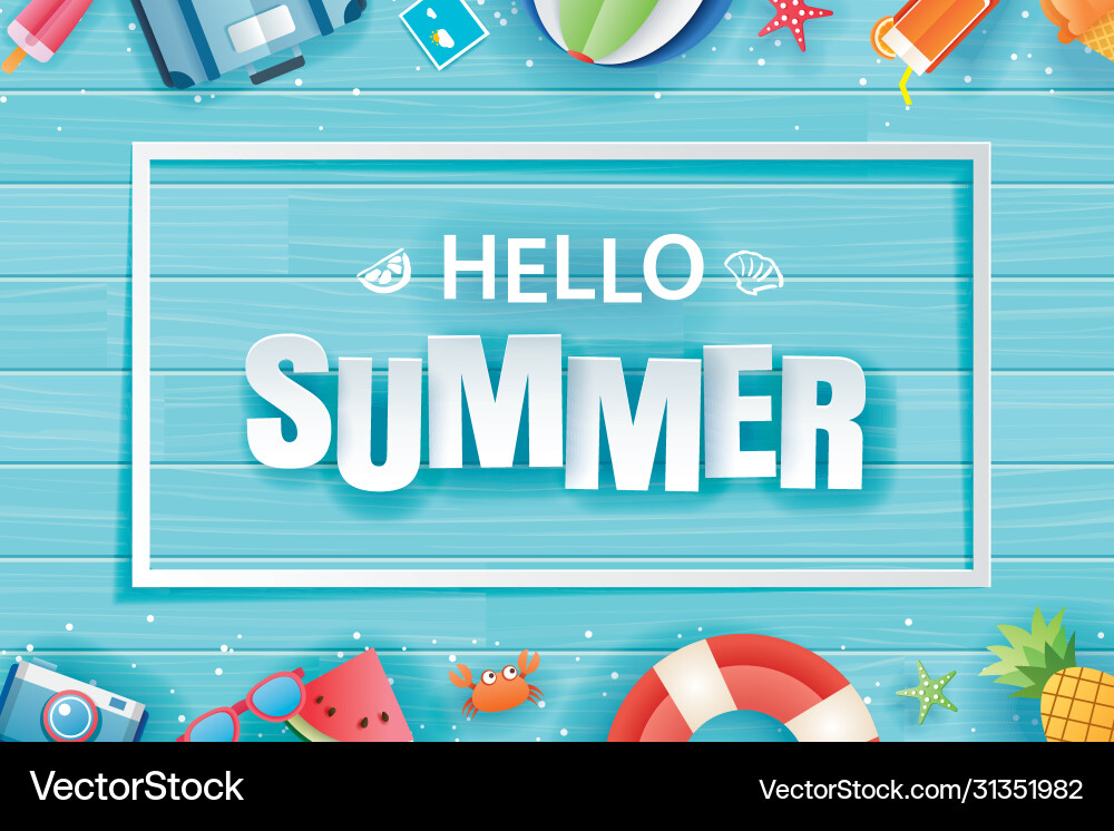 Hello summer with decoration origami on blue Vector Image