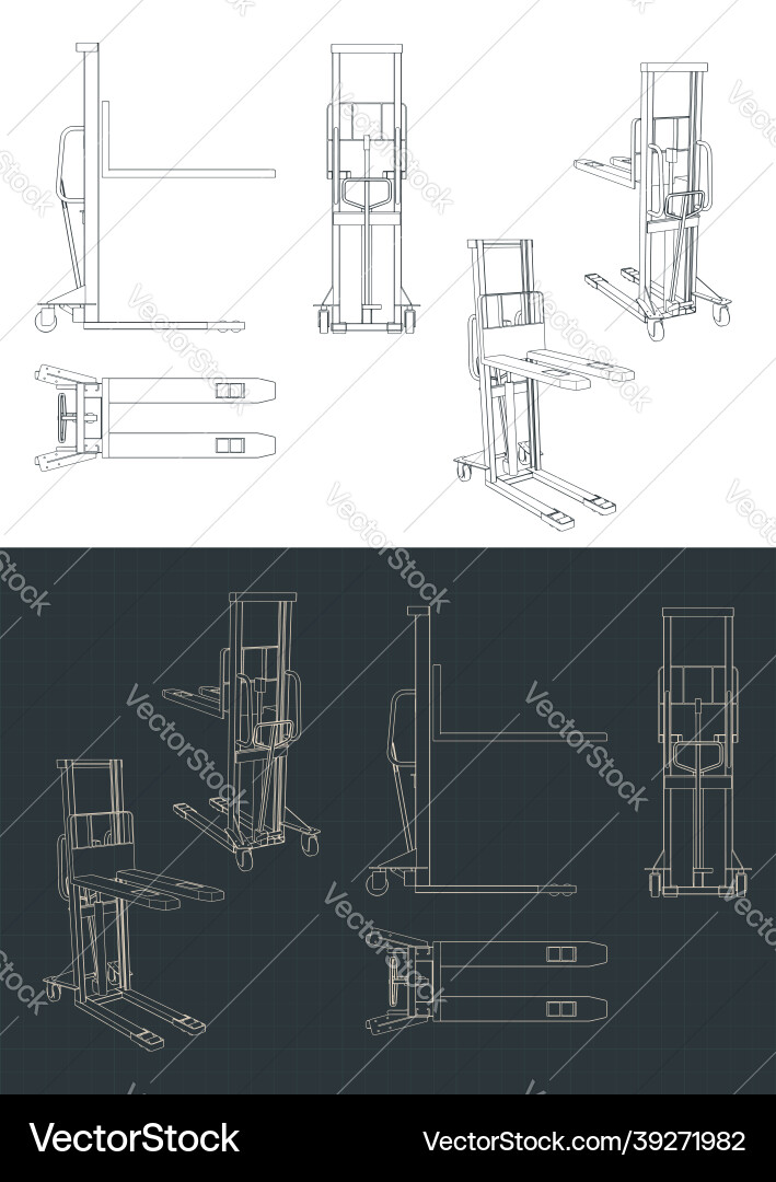 Hydraulic hand stacker truck blueprints Royalty Free Vector