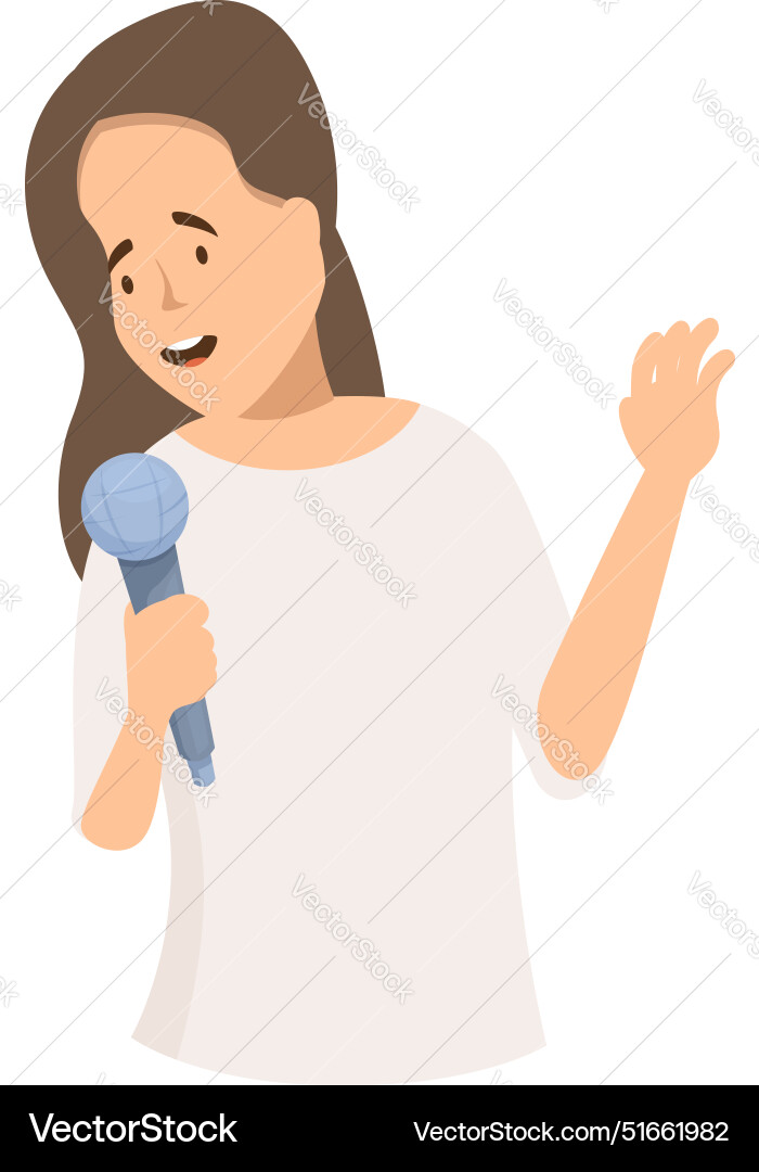 Young woman singing with microphone performing Vector Image