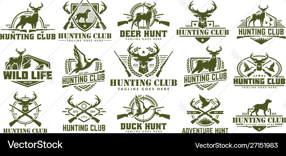 Collection hunting logo set hunt label Royalty Free Vector