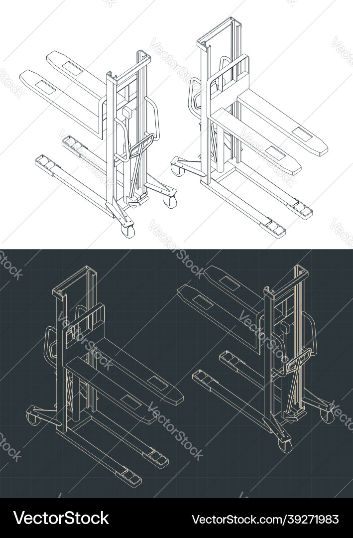Hydraulic hand stacker truck isometric blueprints Vector Image
