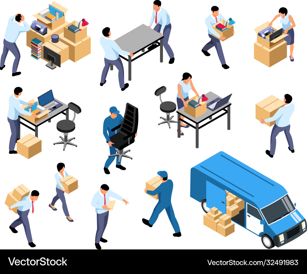 Office Relocation Set - Isometric Royalty Free Vector Image