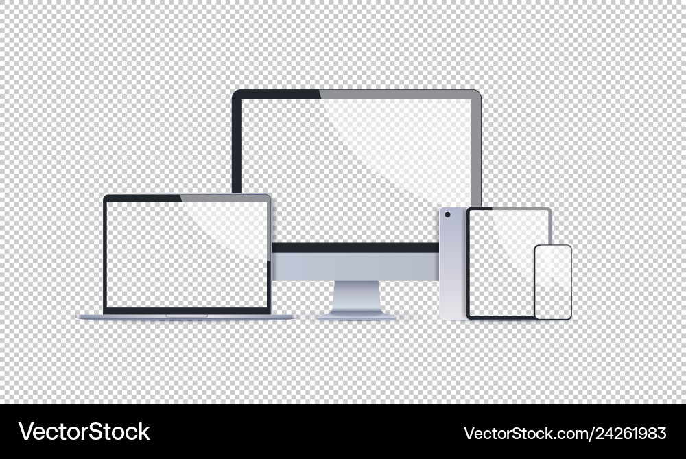 Realistic electronic devices mockup set laptop Vector Image