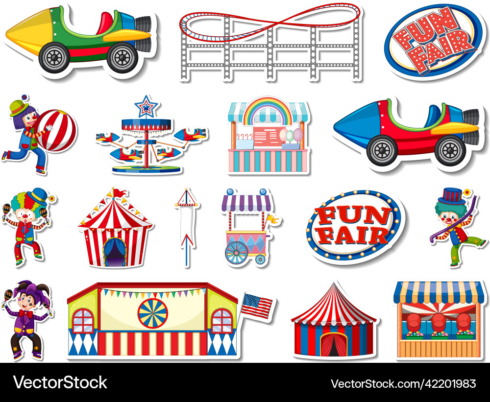 Sticker set of amusement park and fun fair objects