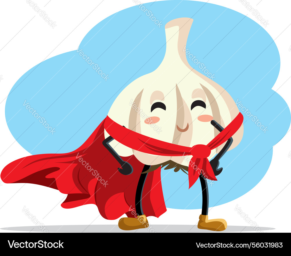 Superhero garlic mascot character with a red Vector Image