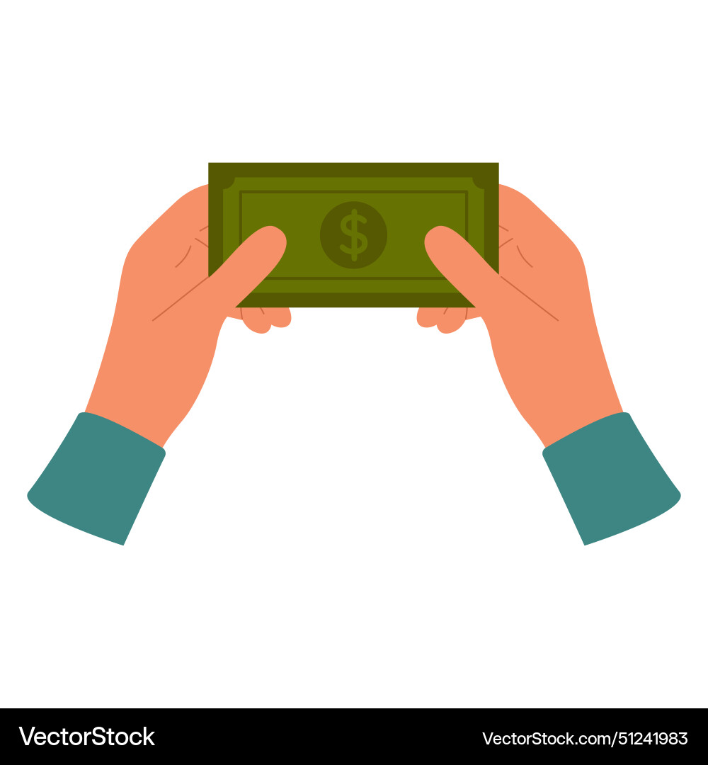 Two hands hold paper green dollar banknote Vector Image
