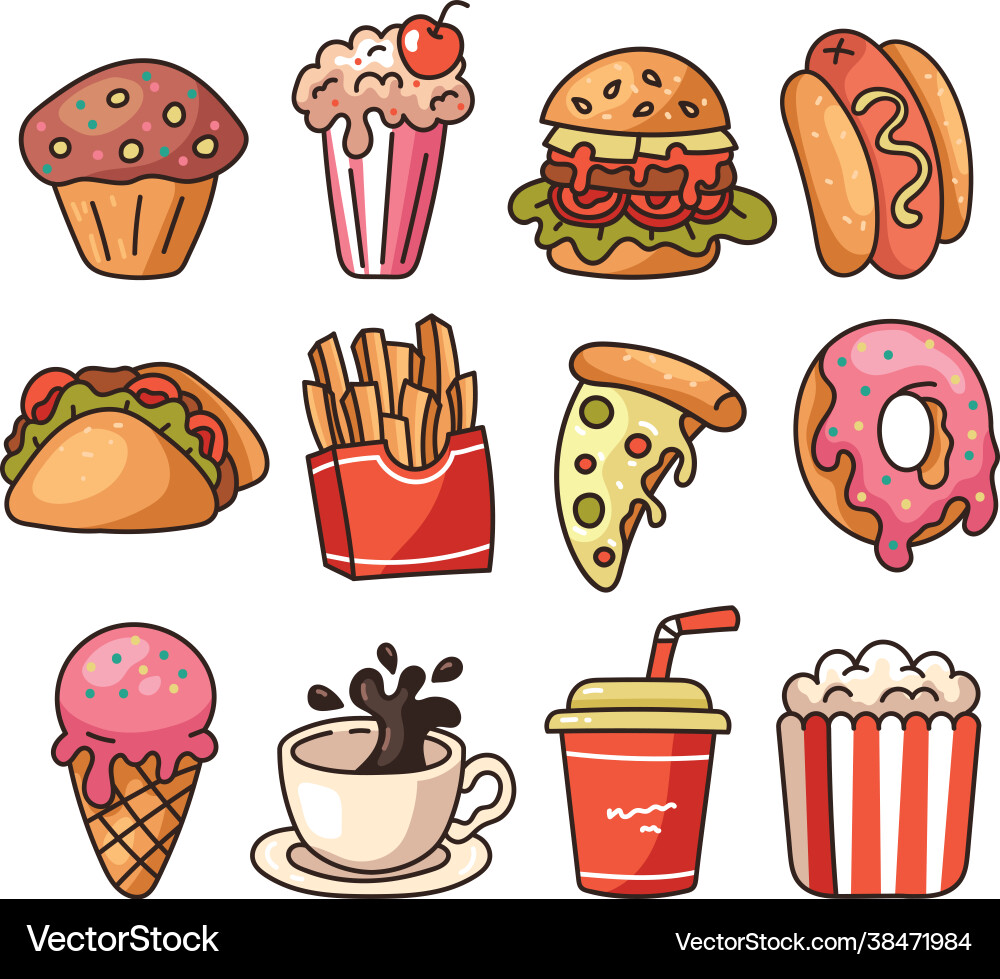 Junk Food Icons Set Royalty Free Vector Image - VectorStock