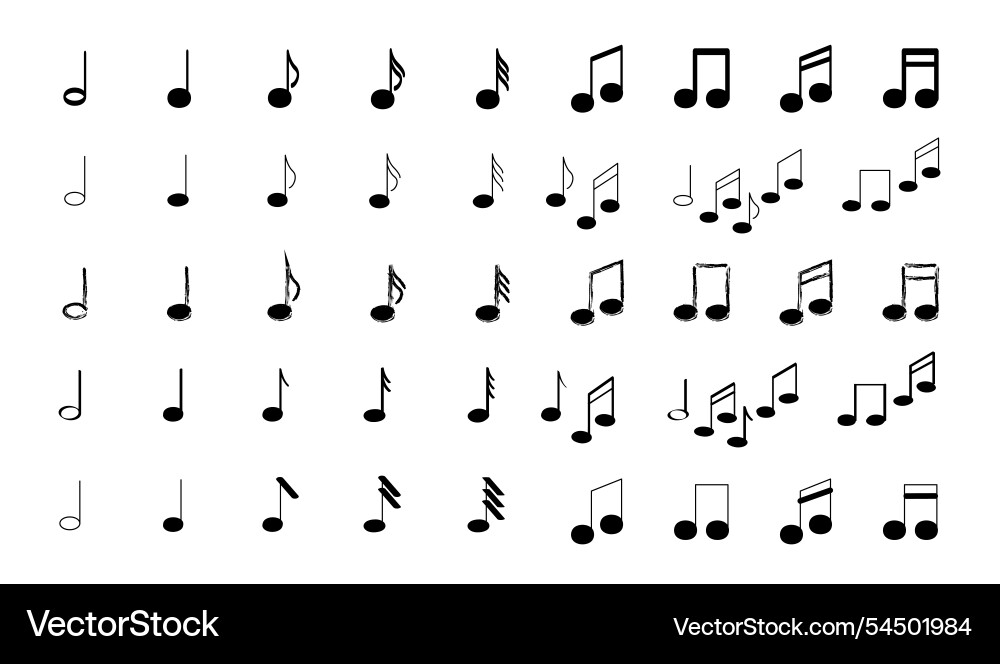 Music note icon set half quarter eighth and Vector Image