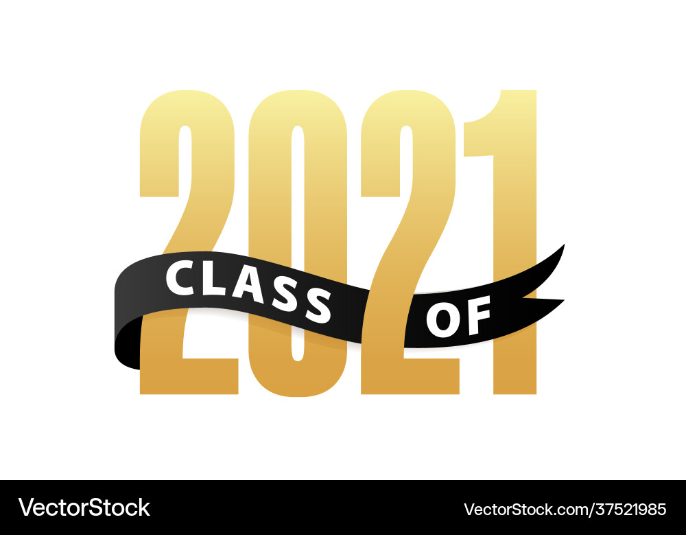 Class 2021 gold lettering graduation 3d logo Vector Image