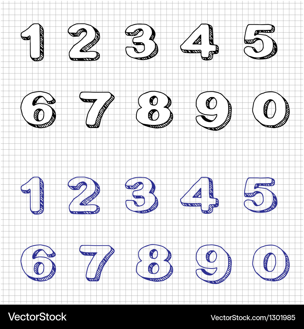 Hand-drawn numbers doodles set 2 sketch Royalty Free Vector