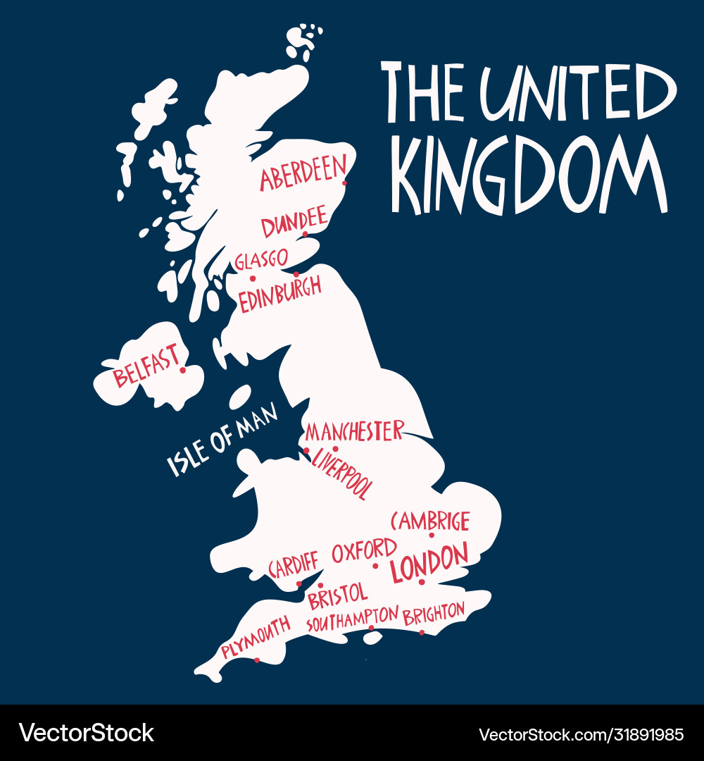 Hand drawn stylized map united kingdom Royalty Free Vector