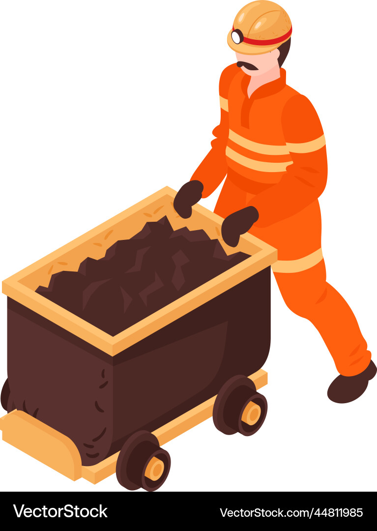 Miner with wagon composition Royalty Free Vector Image