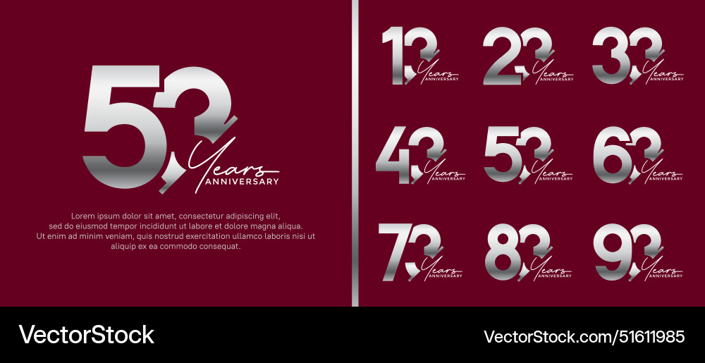 Set of anniversary logo style silver and white Vector Image