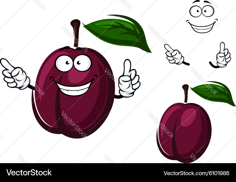 Cartoon plum fruit with purple peel Royalty Free Vector