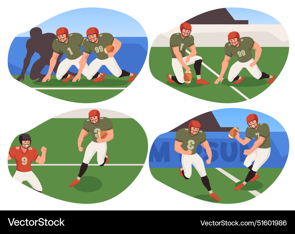 College football scenes in flat set Royalty Free Vector