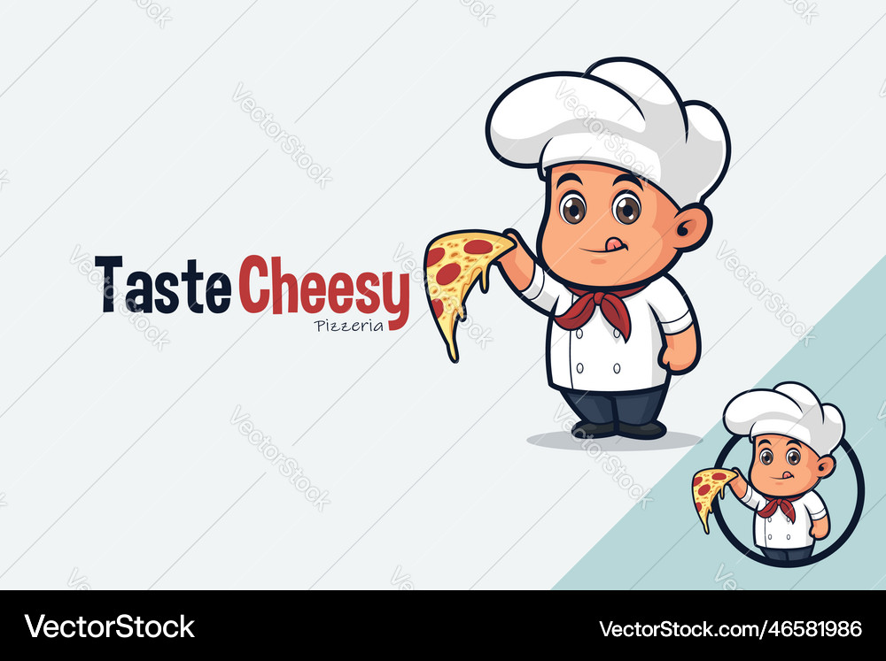 Cute pizza chef holding a slice Royalty Free Vector Image