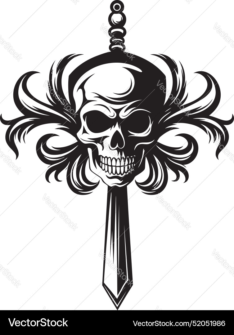 Dagger piercing skull symbol emblem Royalty Free Vector