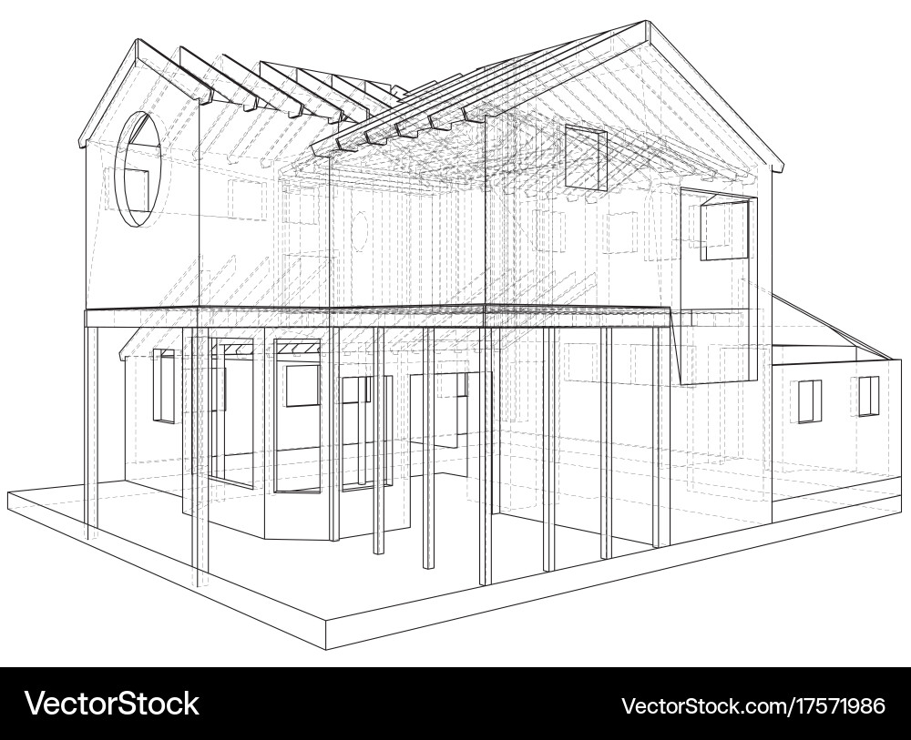 House drawing in contours Royalty Free Vector Image