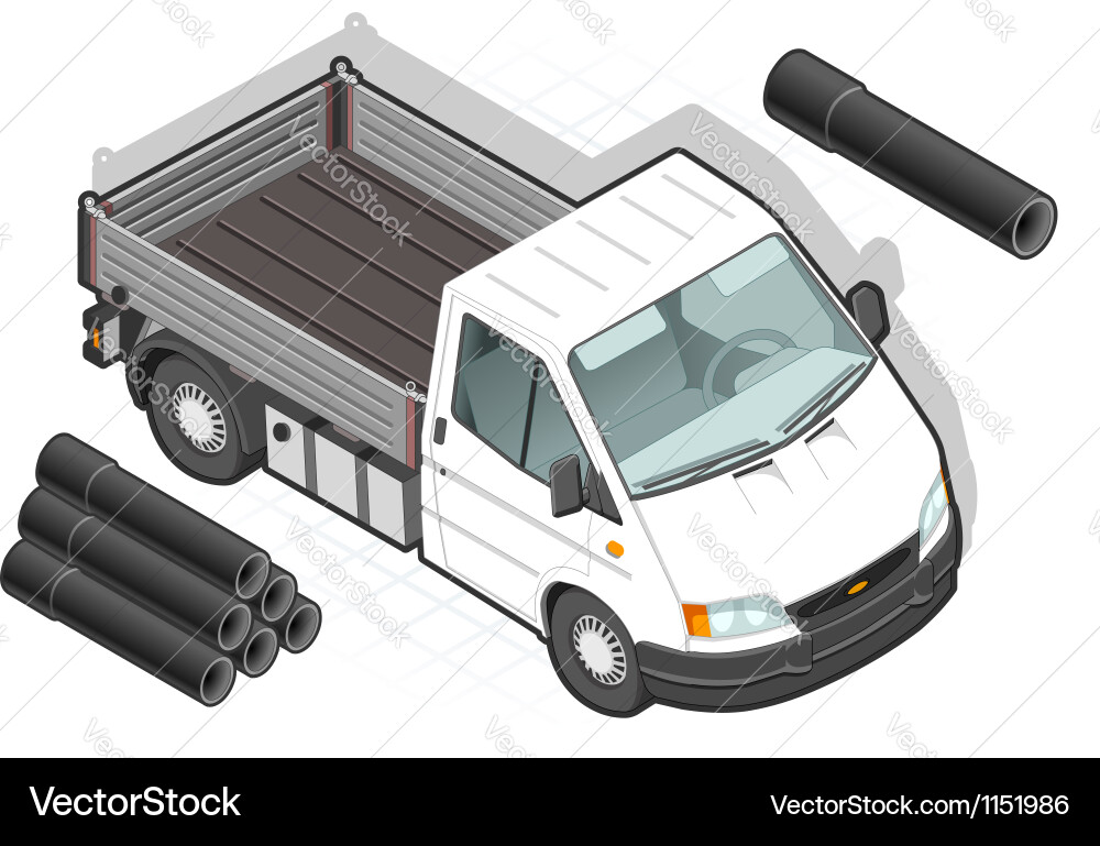 Isometric white van and some pipes Royalty Free Vector Image