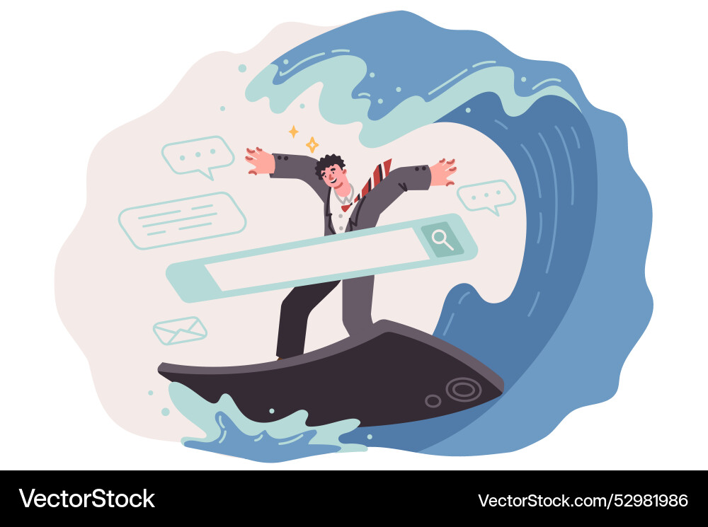 Man is engaged in digital surfing using mobile Vector Image