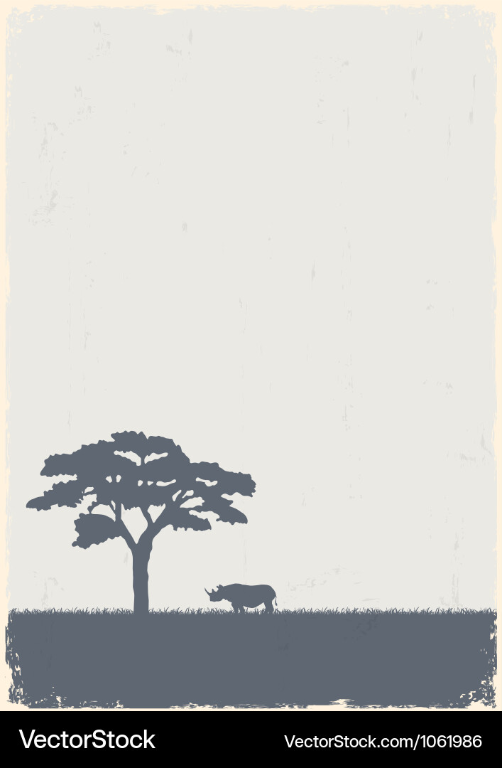 Tree and Rhino Silhouette Royalty Free Vector Image