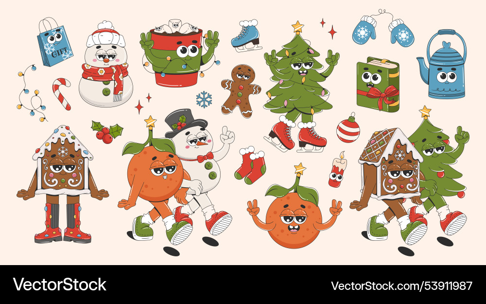 Big christmas sticker collection Royalty Free Vector Image