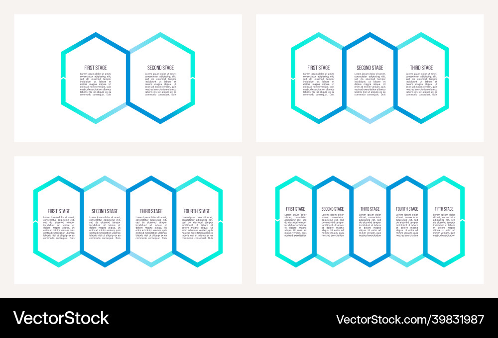 Business process chart with 2 3 4 5 steps Vector Image