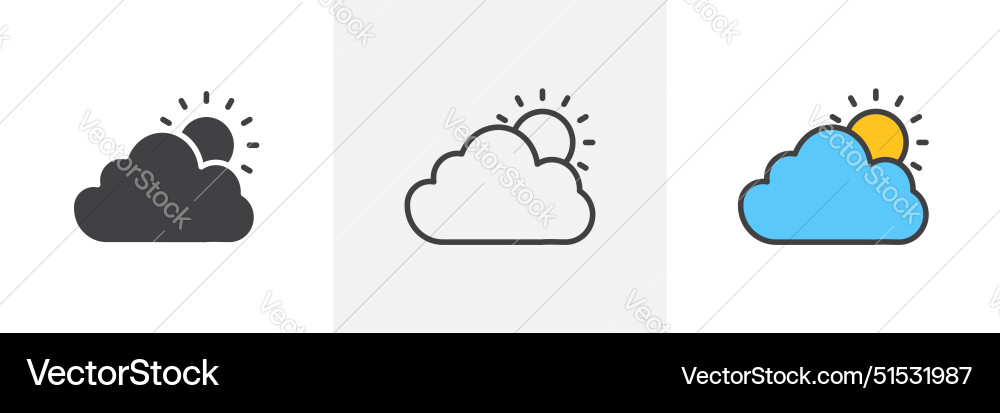 Cloud sun icon set rainy or cloudy weather Vector Image