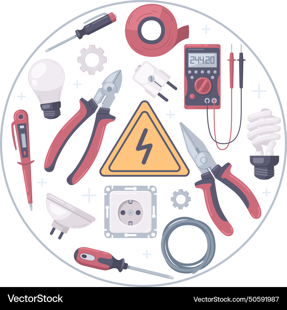 Electricians tools circle composition Royalty Free Vector