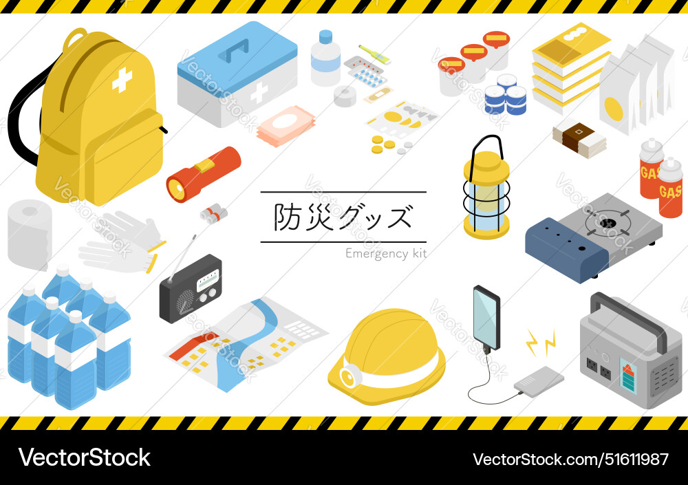 Isometric set of emergency kit Royalty Free Vector Image