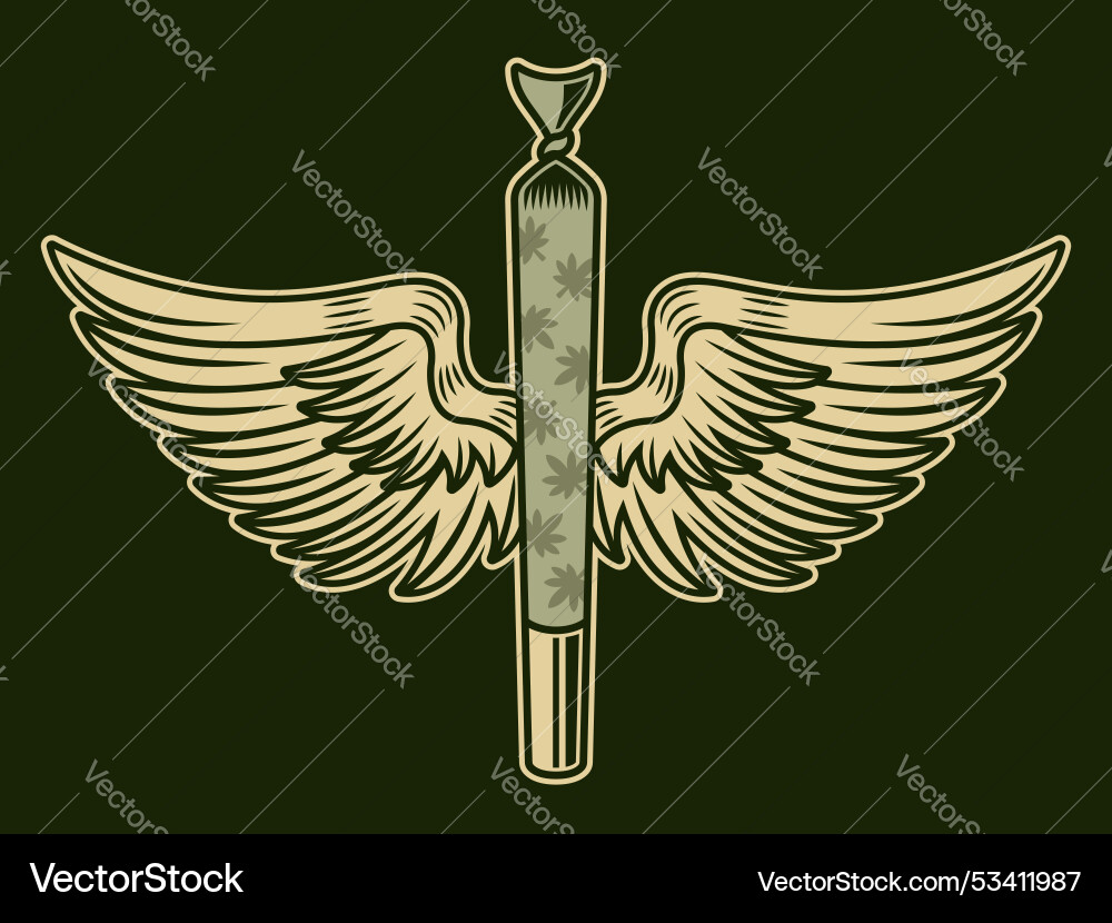 Marijuana rolled joint or cigarette with wings Vector Image