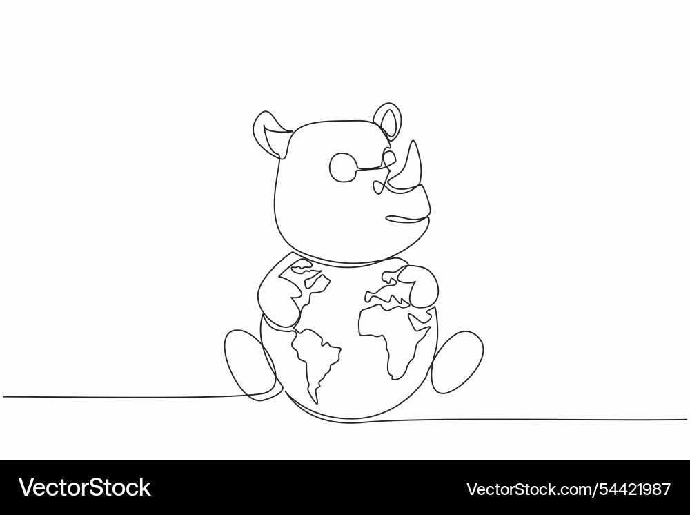 Single one line drawing cute rhinoceros hugging Vector Image
