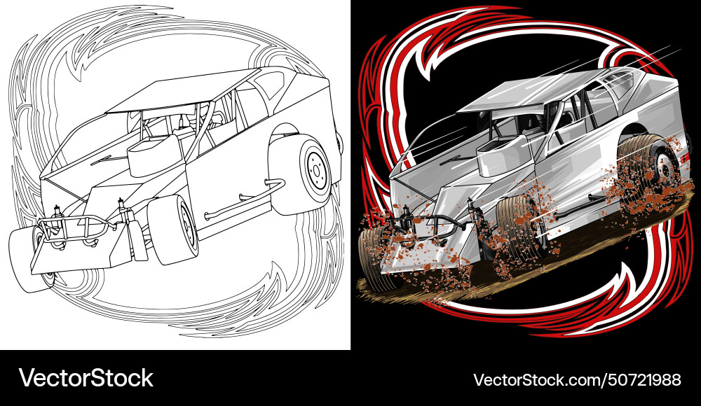 Grey drag racing car with red strip Royalty Free Vector