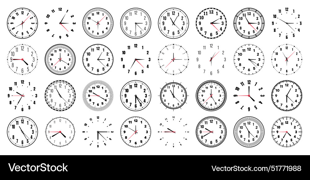 Mechanical clock faces with hands bezel watch Vector Image