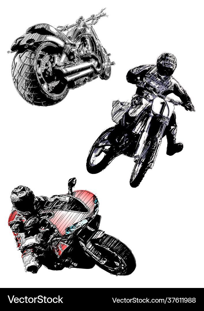 Motorcycles trio Royalty Free Vector Image - VectorStock
