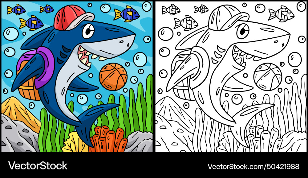 Shark wearing a school bag coloring Royalty Free Vector