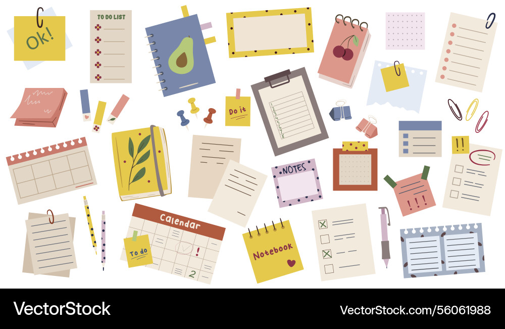 Stationery set with notebooks calendars Royalty Free Vector