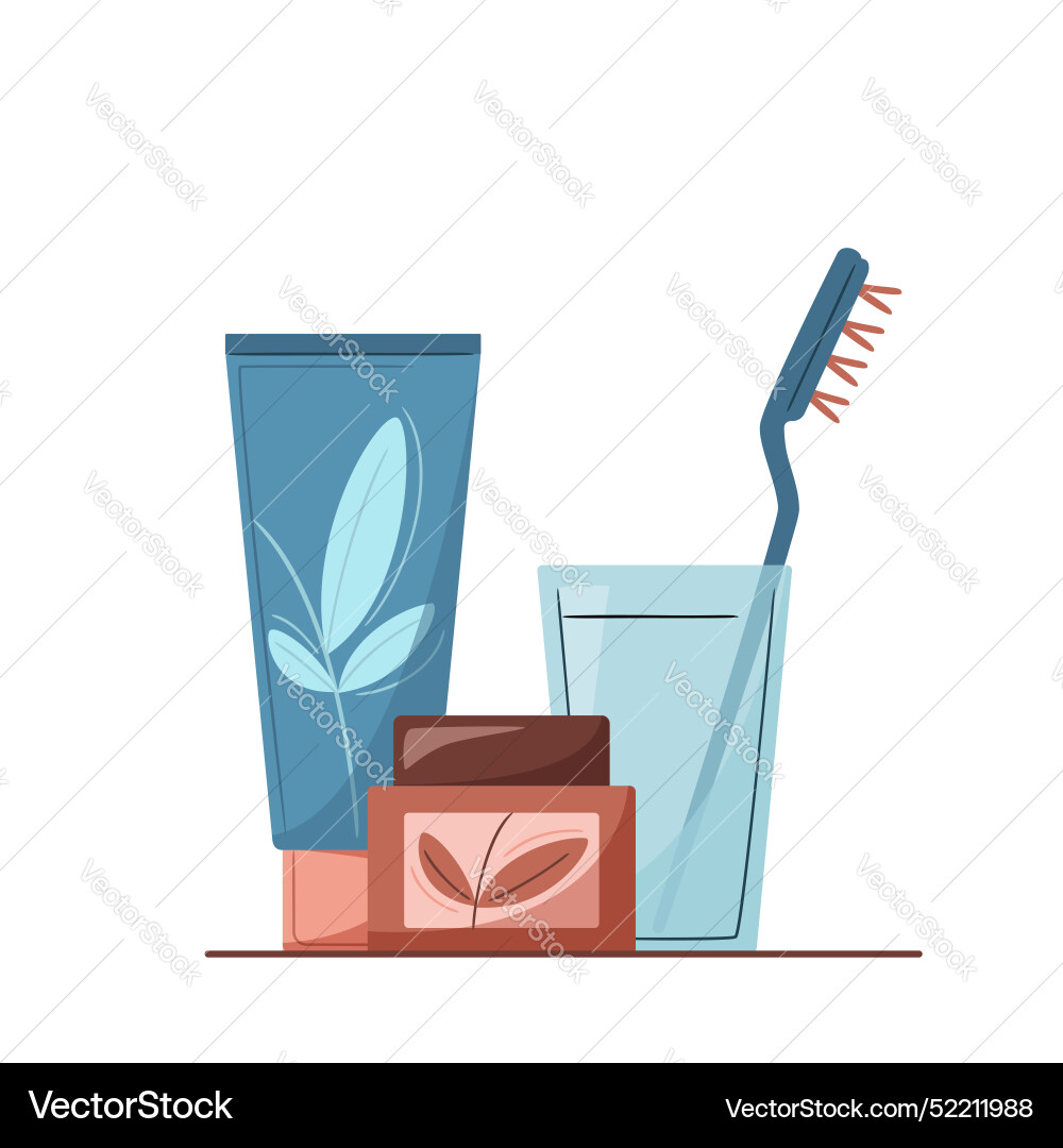 Toiletries set with a cream tooth paste Royalty Free Vector
