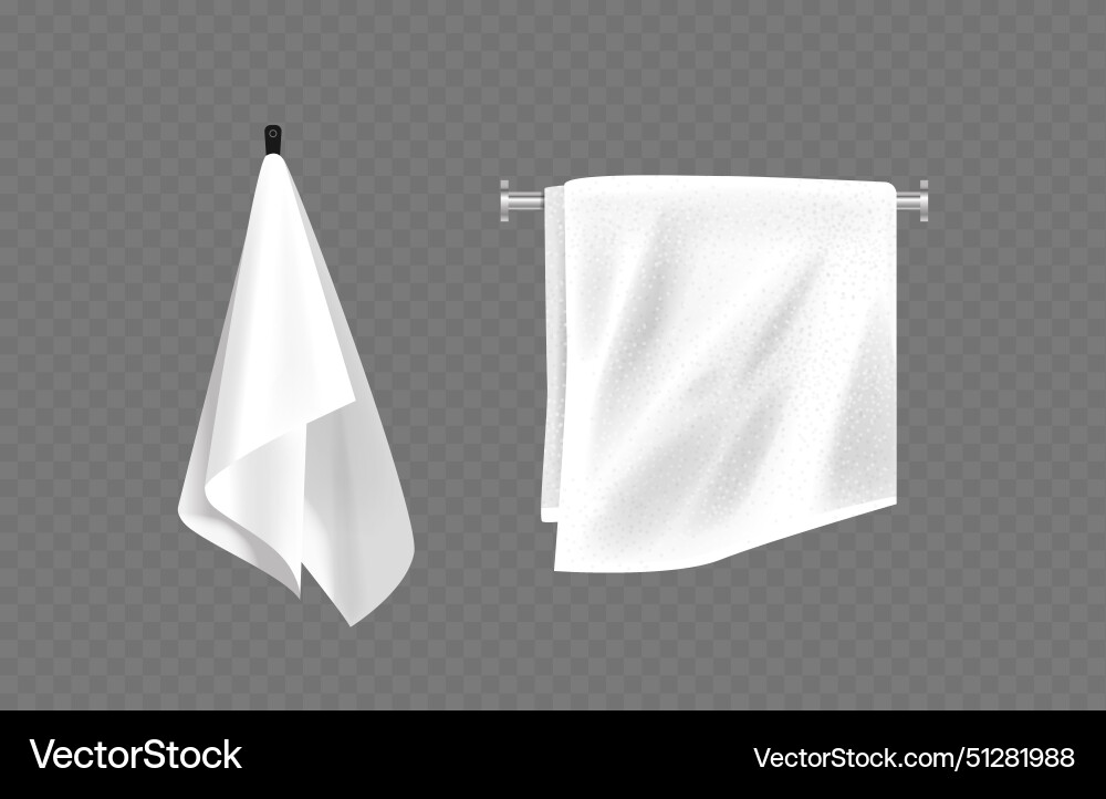 Two white terry towels one hanging on a hook Vector Image