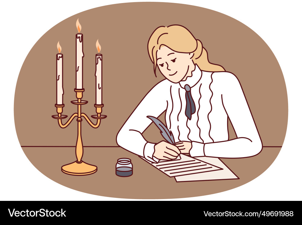 Woman write with feather in retro style Royalty Free Vector