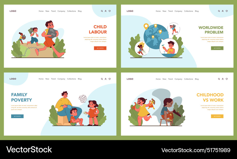 Child labor set flat – Royalty-Free Vector | VectorStock