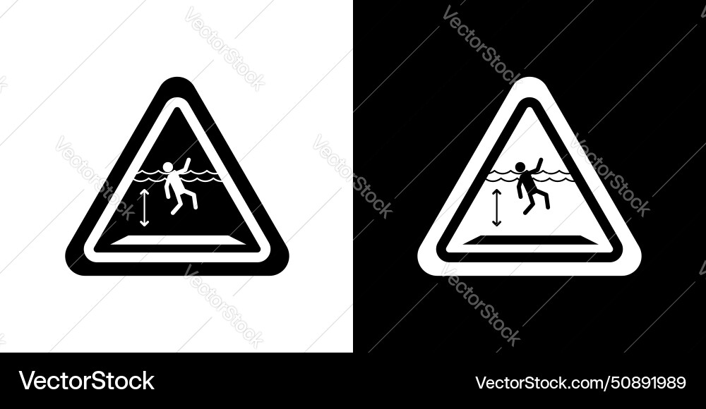 Deep water warning sign icon set alert for areas Vector Image