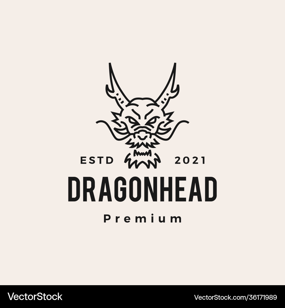 Dragon head monoline line hipster vintage logo Vector Image
