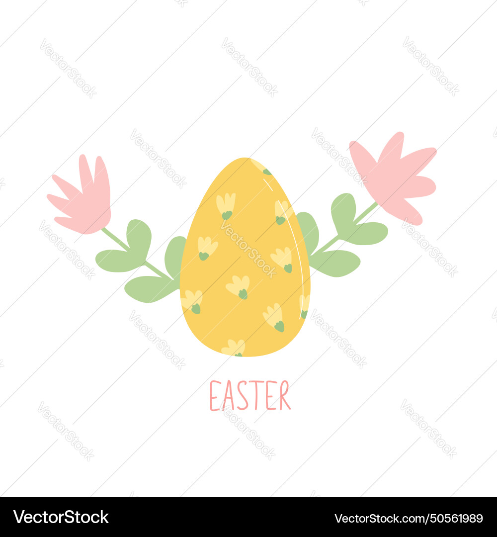 Easter egg with flowers and lettering isolated Vector Image