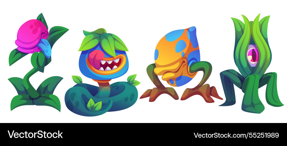 Fantasy carnivorous monster plants Royalty Free Vector Image